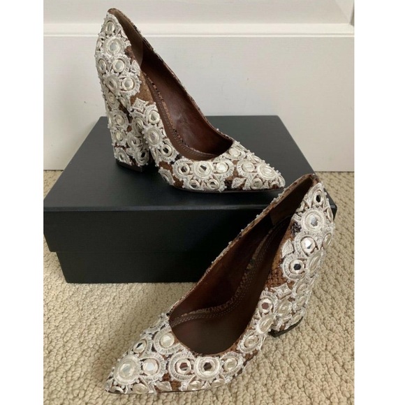 Tory Burch | Shoes | Tory Burch Brown Embroidered Francesca Tuscan Pump ...